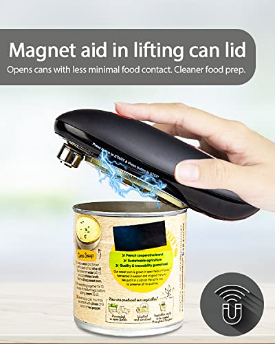 Electric Can Opener for Kitchen- Hand Held Automatic Can Opener with Smooth Edge, Portable and Battery Operated, Can Opener for Seniors with Arthritis, Easy One Touch to Open Any Size Cans, Black