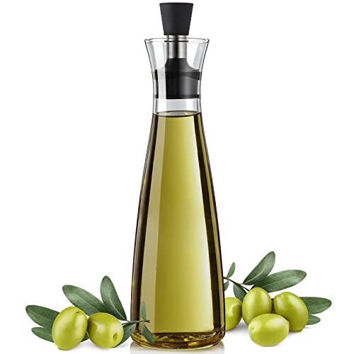Glass Olive Oil Dispenser, Bivvclaz 18 OZ Oil and Vinegar Dispenser with Drip-free Spout, Olive Oil Cruet Bottle with Airtight Silicone Cap for Kitchen Decor, Easy to Clean, Black Transparent