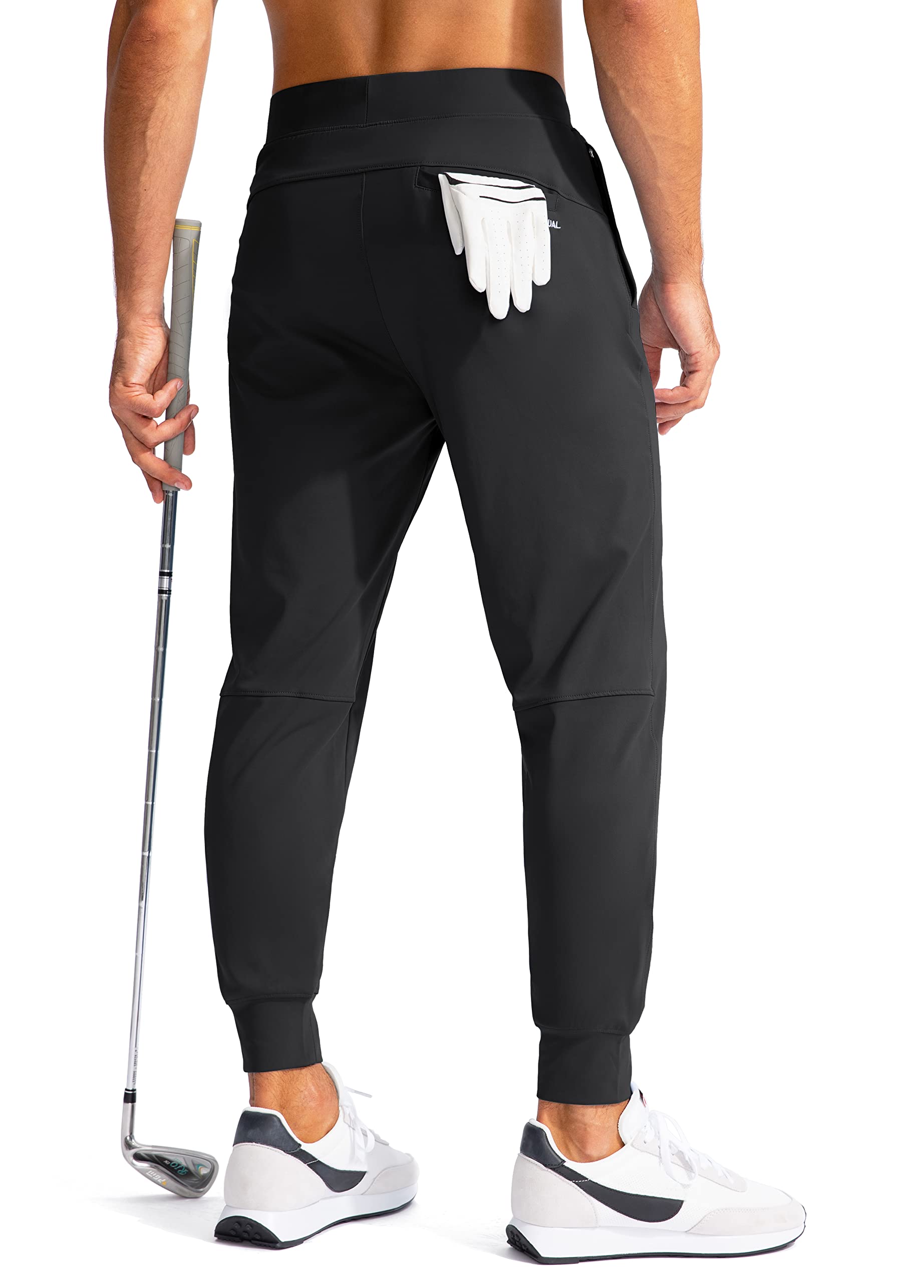 G Gradual Men's Golf Joggers Pants with Zipper Pockets Stretch Sweatpants Slim Fit Track Pants Joggers for Men Work Running (Black, L)