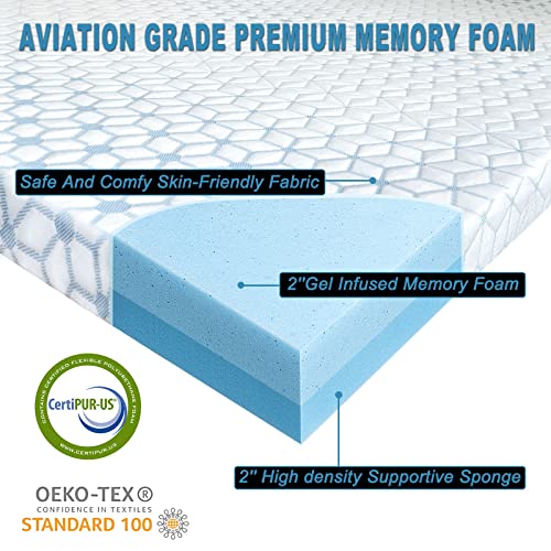 Mattress Topper Queen, 4 Inch Gel Memory Foam Mattress Topper, Cooling Mattress Pad Cover for Back Pain, Bed Topper with Breathable & Skin Friendly Cover, Soft & Support, CertiPUR-US Certified