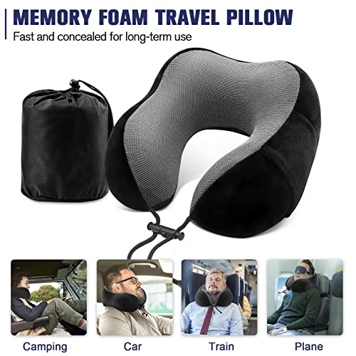 Leaflai Travel Pillow 100% Memory Foam Pillow, Neck Pillow for Airplane, Neck & Head Support Pillow for Airplane/Car/Office/Home, Travel Pillows Kit with Storage Bag, Sleep Mask and Earplugs