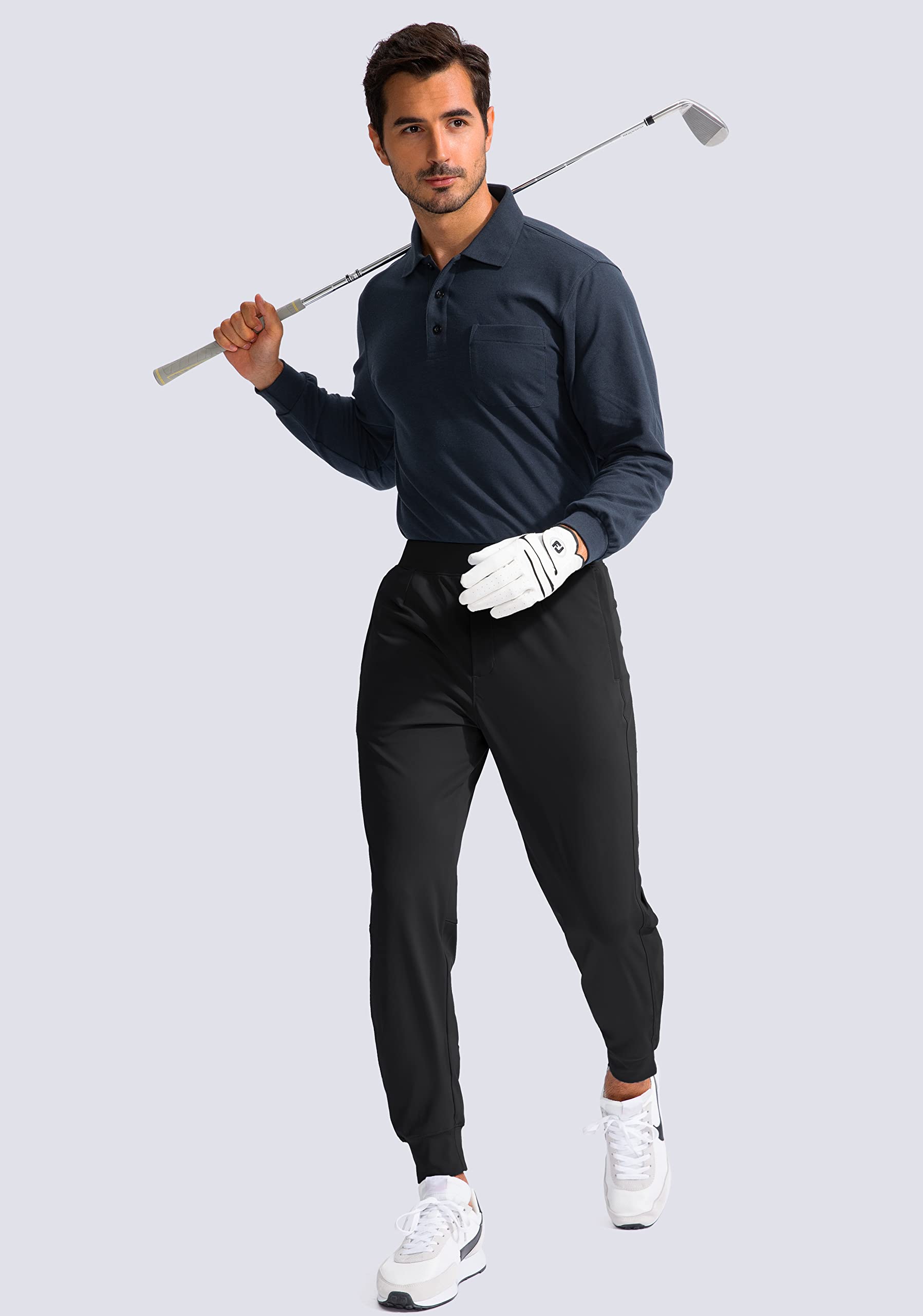 G Gradual Men's Golf Joggers Pants with Zipper Pockets Stretch Sweatpants Slim Fit Track Pants Joggers for Men Work Running (Black, L)