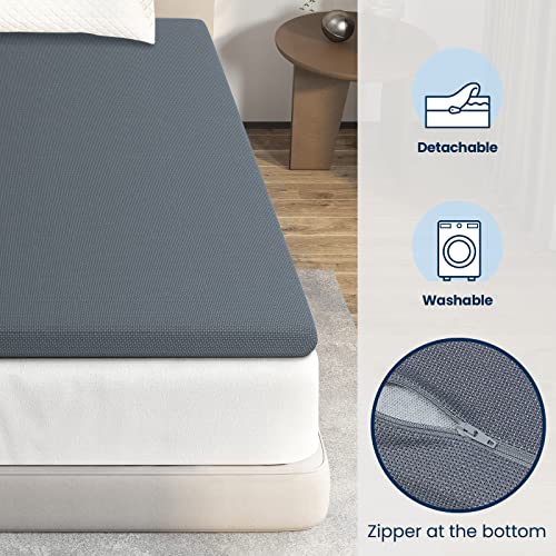 Avenco Mattress Topper Queen Memory Foam, Queen Memory Foam Mattress Topper, Cooling Mattress Topper Queen 2 Inch with Breathable & Washable Cover, Pressure-Relief, Grey