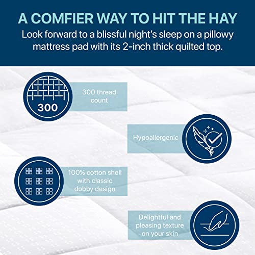Allied Home Feather Bed Mattress Topper - 300 TC Cotton Shell White Down Hotel Mattress Topper, Quilted Soft Down Mattress Topper, Multi-Layered Soft Mattress Topper - King, 80” x 78”