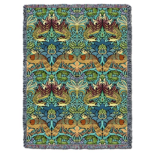 Pure Country Weavers William Morris Dragon and Peacock Blanket - Arts & Crafts - Gift Tapestry Throw Woven from Cotton - Made in The USA (72x54)