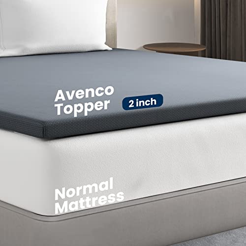 Avenco Mattress Topper Queen Memory Foam, Queen Memory Foam Mattress Topper, Cooling Mattress Topper Queen 2 Inch with Breathable & Washable Cover, Pressure-Relief, Grey