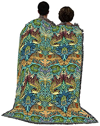 Pure Country Weavers William Morris Dragon and Peacock Blanket - Arts & Crafts - Gift Tapestry Throw Woven from Cotton - Made in The USA (72x54)