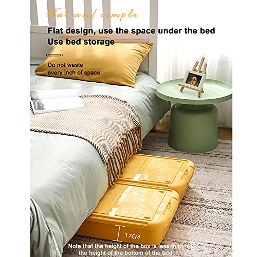 Easy Move Groceries Organizer Plastic Storage Bins Baskets for Clothes Shoes Blankets,Under Bed Lidded Storage Bins,Large Capacity Storage Box Containers with Wheels-Yellow 11l(11x9x6.6inch)