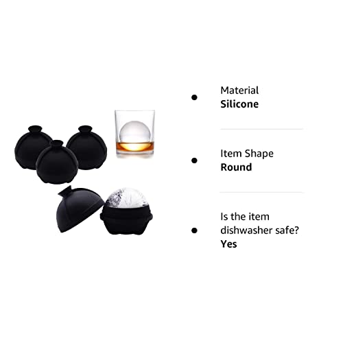 Helpcook Ice Ball Molds 4 Pack - Silicone Sphere Ice Molds with Built-in Funnel - 2.5 Inch Round Ice Cube Molds Ice Ball Maker Makes Large Ice Balls for Whiskey & Cocktails - Easy Release and BPA Free