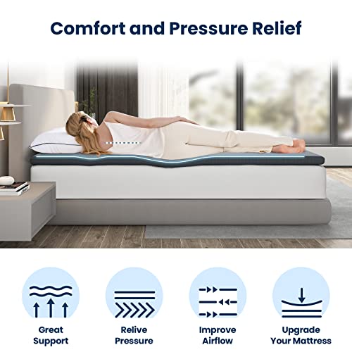 Avenco Mattress Topper Queen Memory Foam, Queen Memory Foam Mattress Topper, Cooling Mattress Topper Queen 2 Inch with Breathable & Washable Cover, Pressure-Relief, Grey