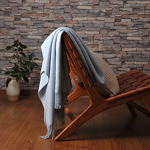 CUDDLE DREAMS Exclusive Mulberry Silk Throw Blanket with Fringe, Naturally Soft, Breathable (Ice Blue)