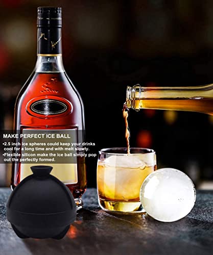 Helpcook Ice Ball Molds 4 Pack - Silicone Sphere Ice Molds with Built-in Funnel - 2.5 Inch Round Ice Cube Molds Ice Ball Maker Makes Large Ice Balls for Whiskey & Cocktails - Easy Release and BPA Free