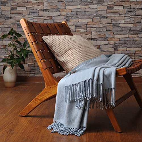 CUDDLE DREAMS Exclusive Mulberry Silk Throw Blanket with Fringe, Naturally Soft, Breathable (Ice Blue)