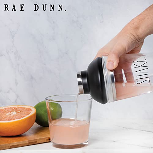 Rae Dunn Glass Cocktail Shaker - Martini Shaker for Drinks - 23 OZ Capacity Glass Margarita Shaker for at Home Bar, Entertaining and Parties (Black)