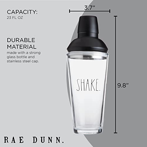Rae Dunn Glass Cocktail Shaker - Martini Shaker for Drinks - 23 OZ Capacity Glass Margarita Shaker for at Home Bar, Entertaining and Parties (Black)