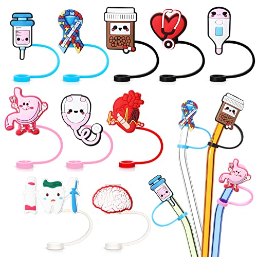 Straw Covers Silicone Kawaii Straw Cover Nurse Theme Straw Caps Reusable Drinking Dust Proof Straw Tip Covers for 6-8 mm (Cute, 10 Pcs)
