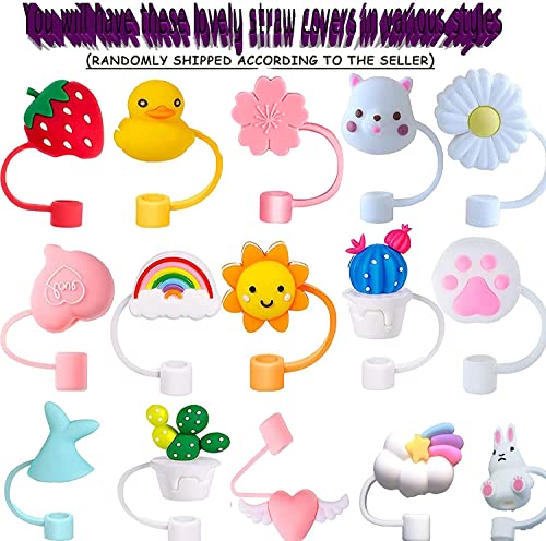 Silicone Straw Tips Cover 10 Pack Cute Silicone Reusable Drinking Straw Tips Lids Dust-Proof Straw Plugs for 1/4inch(6-8mm) Straw Tips for Decor Outdoor