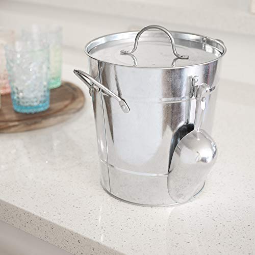 Twine Ice Bucket With Lid And Ice Scoop, Galvanized Metal Drink Tub, Wine And Beer Chiller, Holds 5.35 Gallons