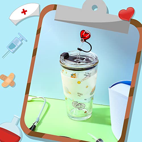 Straw Covers Silicone Kawaii Straw Cover Nurse Theme Straw Caps Reusable Drinking Dust Proof Straw Tip Covers for 6-8 mm (Cute, 10 Pcs)