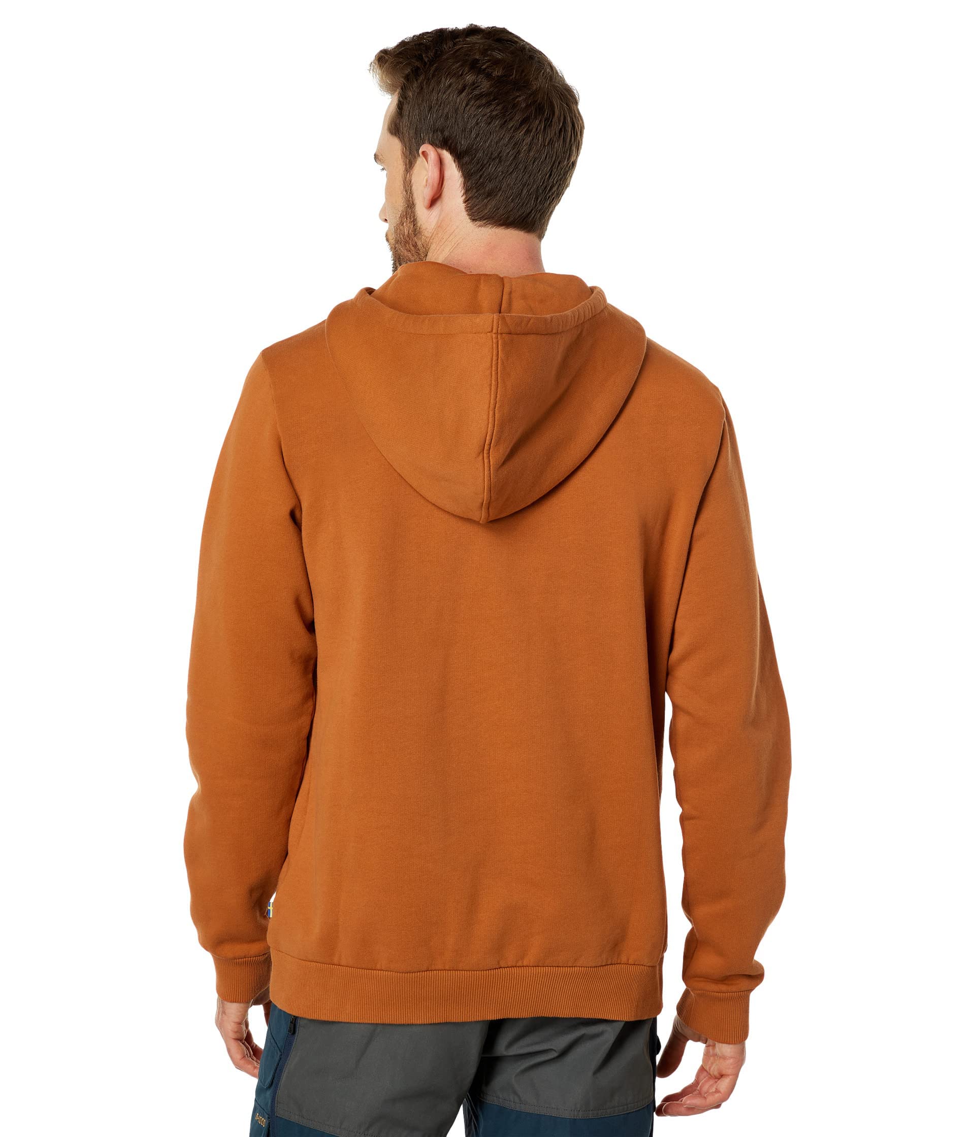 Fjällräven Logo Hoodie for Men Offers a Regular Fit with Long Sleeves, Attached Hood, and Kangaroo Pocket in a Pullover Style Terracotta Brown MD One Size