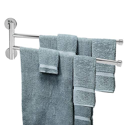 Wifehelper Swivel Towel Bar Bathroom Wall Mounted Towel Rack Swing Out Rotating Hanger Towel Holder Storage Organizer Space Saving for Bathroom(2 Arms)