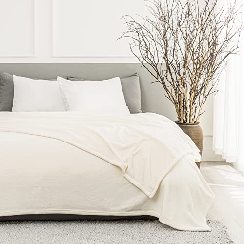 RECYCO Fleece Blanket for Bed, Thick Fuzzy Warm Soft Large Blankets King Size, Ivory White, 108"x90"