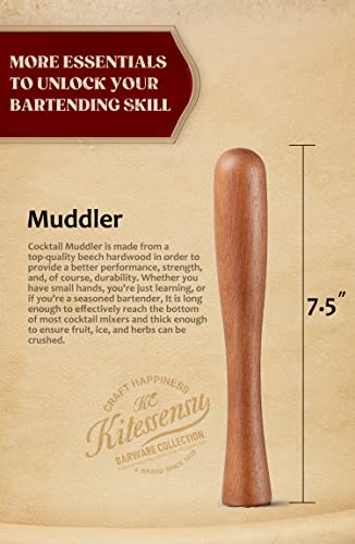 KITESSENSU Wooden Muddler, Durable Wood Ice Crusher Muddler for Cocktails, Excellent Choice for Mojitos, Caipirinhas, Fruits, Herbs, Spices Based Drinks
