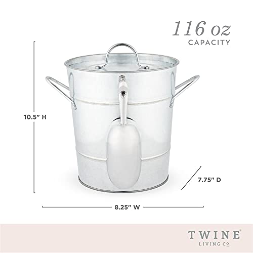 Twine Ice Bucket With Lid And Ice Scoop, Galvanized Metal Drink Tub, Wine And Beer Chiller, Holds 5.35 Gallons