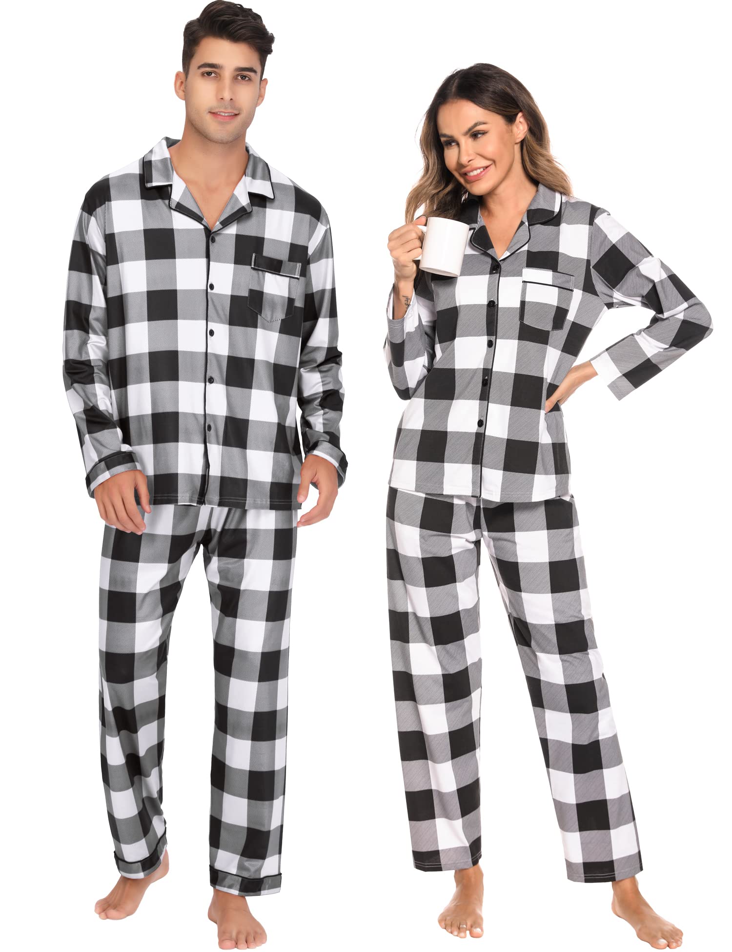 Sexqero Christmas Family Matching Pajamas Set Couples Button Down Sleepwear Loungewear Long Sleeve Plaid Pjs Lounge Set S-XXL