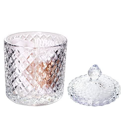 GLASSimpleware Bathroom Glass Qtip Holder Canister with Plastic Partition and Lid for Cotton Swabs Balls Rounds, Home Vanity Countertop Storage Organizer Container