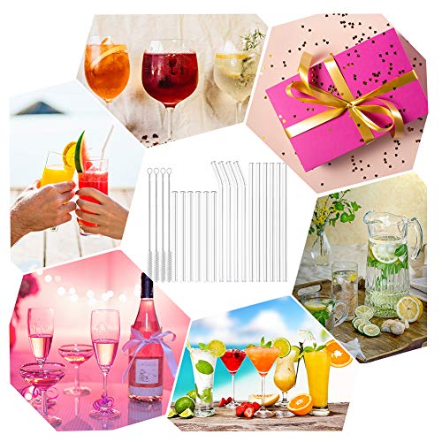 AOTWAN 20 Pack Glass Straws Drinking Reusable,Size 8.5''x10MM and 6''x10MM,Glass Straws Shatter Resistant Including 12 Straight and 4 Bent with 4 Brushes, Reusable Glass Straws for Cocktail,Juice