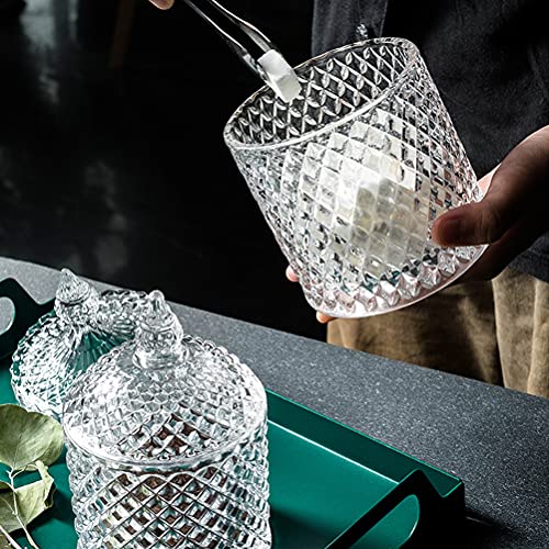 GLASSimpleware Bathroom Glass Qtip Holder Canister with Plastic Partition and Lid for Cotton Swabs Balls Rounds, Home Vanity Countertop Storage Organizer Container