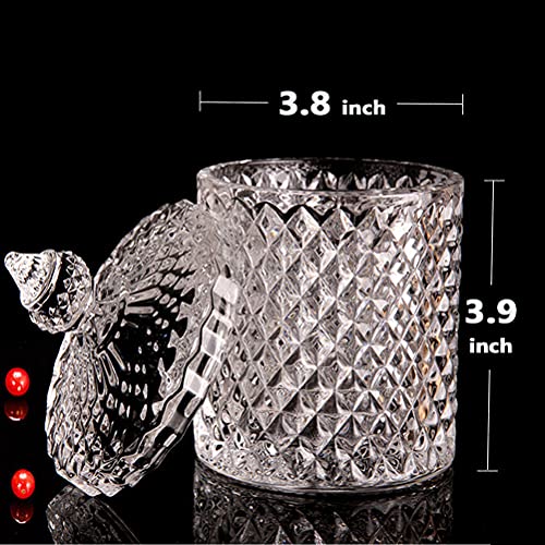 GLASSimpleware Bathroom Glass Qtip Holder Canister with Plastic Partition and Lid for Cotton Swabs Balls Rounds, Home Vanity Countertop Storage Organizer Container