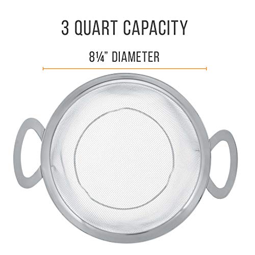 U.S. Kitchen Supply 3 Quart Stainless Steel Mesh Net Strainer Basket with a Wide Rim, Resting Feet and Handles - Colander to Strain, Rinse, Fry, Steam or Cook Vegetables & Pasta
