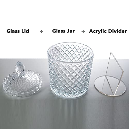 GLASSimpleware Bathroom Glass Qtip Holder Canister with Plastic Partition and Lid for Cotton Swabs Balls Rounds, Home Vanity Countertop Storage Organizer Container