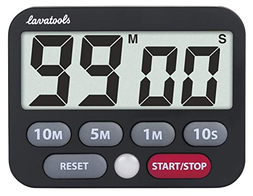Lavatools KT3 Kitchen Timer & Stopwatch, Large Digits, Loud Alarm, Mute Function, Quick-Set Buttons, Hang Hole, Magnetic Stand for Cooking and Classroom