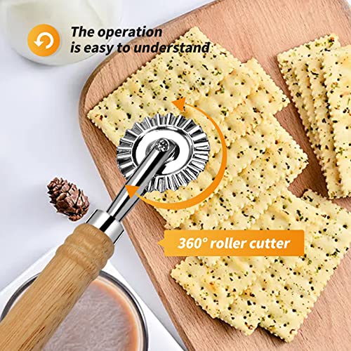 Pasta Cutter Wheel, Ravioli Cutter Wheel with Long Wooden Handle,Zinc Alloy Pizza Cutter Wheel for Home & Kitchen
