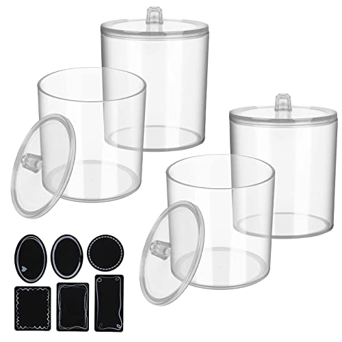 Qtip Holder Storage Canister Clear Plastic Jar for Cotton Ball,Cotton Swab,Cotton Rounds,Floss Picks, Hair Clips,Qtip Dispenser Apothecary Jars,Bathroom Organizer,Makeup Organizer with 6 Labelsďź15 oz+20 ozďź