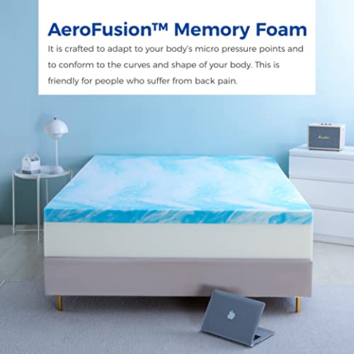 Queen Mattress Topper 2 Inch Memory Foam Mattress Topper with Cooling Gel Infusion, Mattress Topper in a Box, CertiPUR-US Certified, 60”x80”, Blue