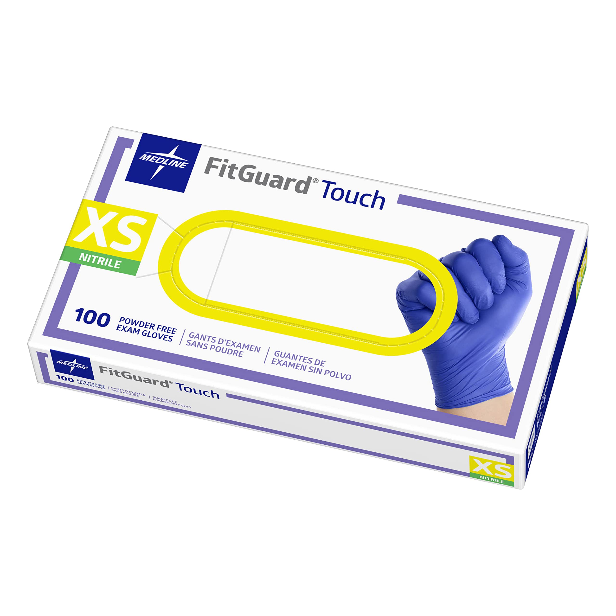 Medline FitGuard Touch Nitrile Exam Gloves, 100 Count, X-Small, Powder Free, Disposable, Not Made with Natural Rubber Latex, Excellent Sense of Touch for Medical Tasks, Durable for Household Chores