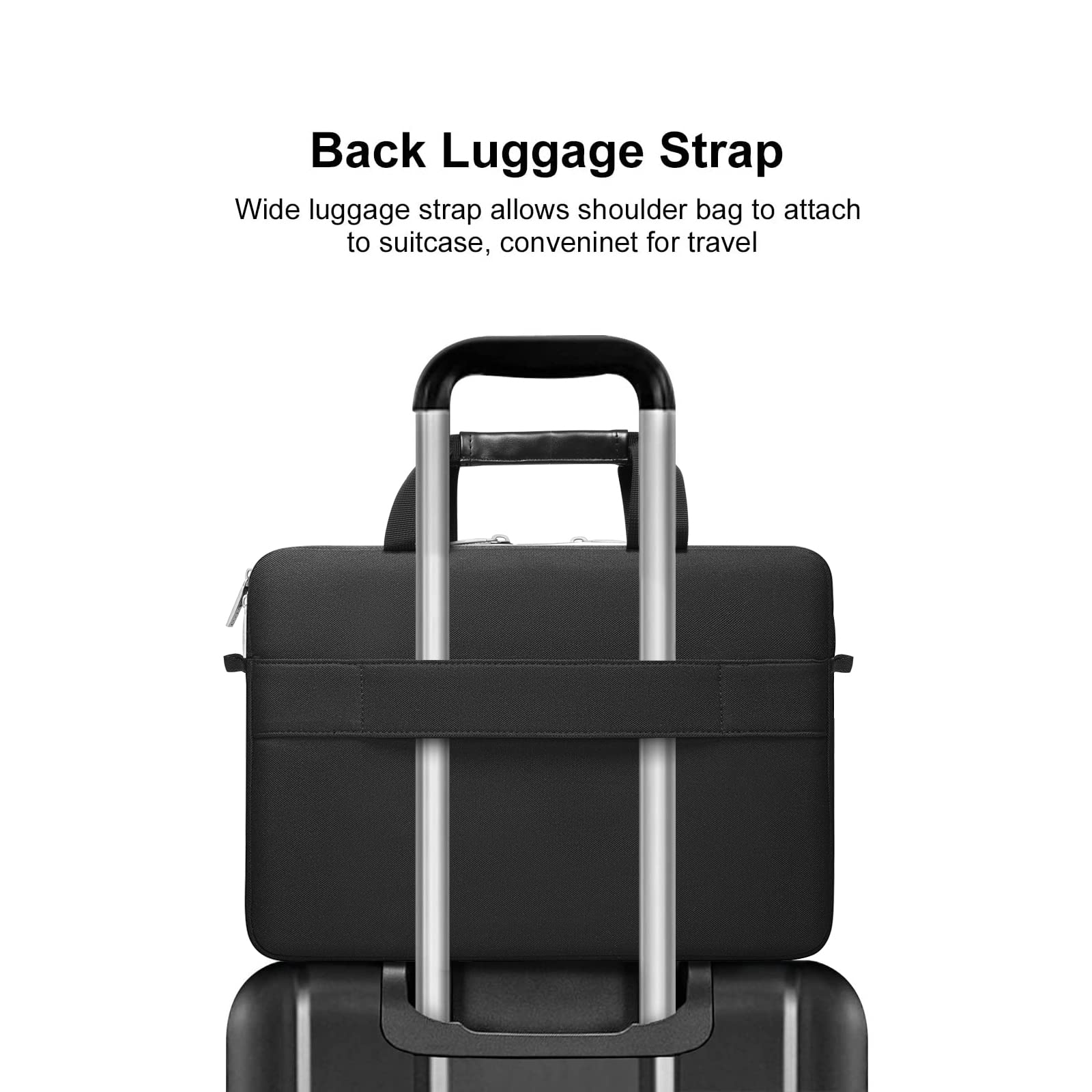 MOSISO Laptop Shoulder Bag Compatible with MacBook Air/Pro,13-13.3 inch Notebook,Compatible with MacBook Pro 14 inch 2023-2021,Polyester Briefcase with Front 3 Rectangle Separate Pockets & Belt, Black