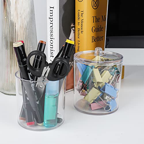 Qtip Holder Storage Canister Clear Plastic Jar for Cotton Ball,Cotton Swab,Cotton Rounds,Floss Picks, Hair Clips,Qtip Dispenser Apothecary Jars,Bathroom Organizer,Makeup Organizer with 6 Labels(15 oz+20 oz)