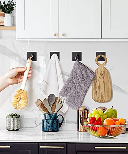 YOGEERNIC 2 PCS Adhesive Towel Hooks for Wall, No Drilling Removable Wall Hooks for Hanging, Heavy Duty Robe and Towel Hooks for Bathroom Bedroom Kitchen Hotel(Matte Black)