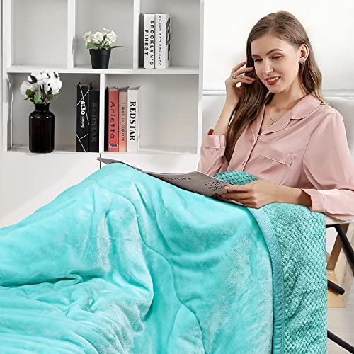 Lynnlov Thick 3 Layers Flannel Fleece Throw Blanket for Couch 50" x 60", Soft Decorative Microfiber Plush Blankets,Luxury Comfy Cozy Velvet Blanket for Sofa Chair Bed, Winter, Warm, Breathable, Aqua