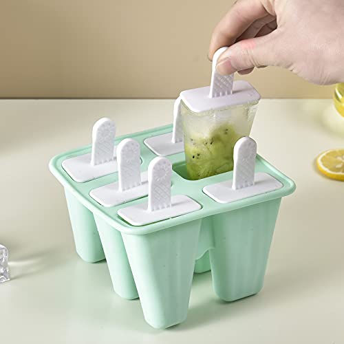 Popsicle Mould,Popsicle Molds 6 Pieces Silicone Ice Pop Molds BPA Free Popsicle Mold Reusable Easy Release Ice Pop Make (Green)