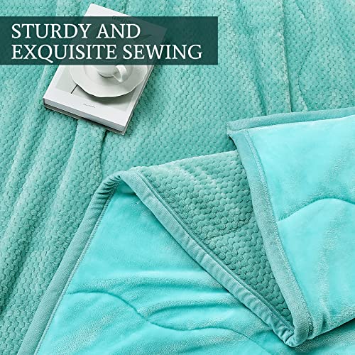 Lynnlov Thick 3 Layers Flannel Fleece Throw Blanket for Couch 50" x 60", Soft Decorative Microfiber Plush Blankets,Luxury Comfy Cozy Velvet Blanket for Sofa Chair Bed, Winter, Warm, Breathable, Aqua