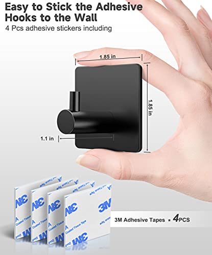 YOGEERNIC 2 PCS Adhesive Towel Hooks for Wall, No Drilling Removable Wall Hooks for Hanging, Heavy Duty Robe and Towel Hooks for Bathroom Bedroom Kitchen Hotel(Matte Black)