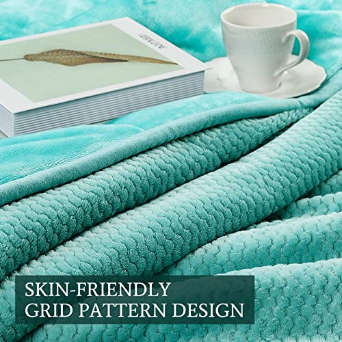 Lynnlov Thick 3 Layers Flannel Fleece Throw Blanket for Couch 50" x 60", Soft Decorative Microfiber Plush Blankets,Luxury Comfy Cozy Velvet Blanket for Sofa Chair Bed, Winter, Warm, Breathable, Aqua