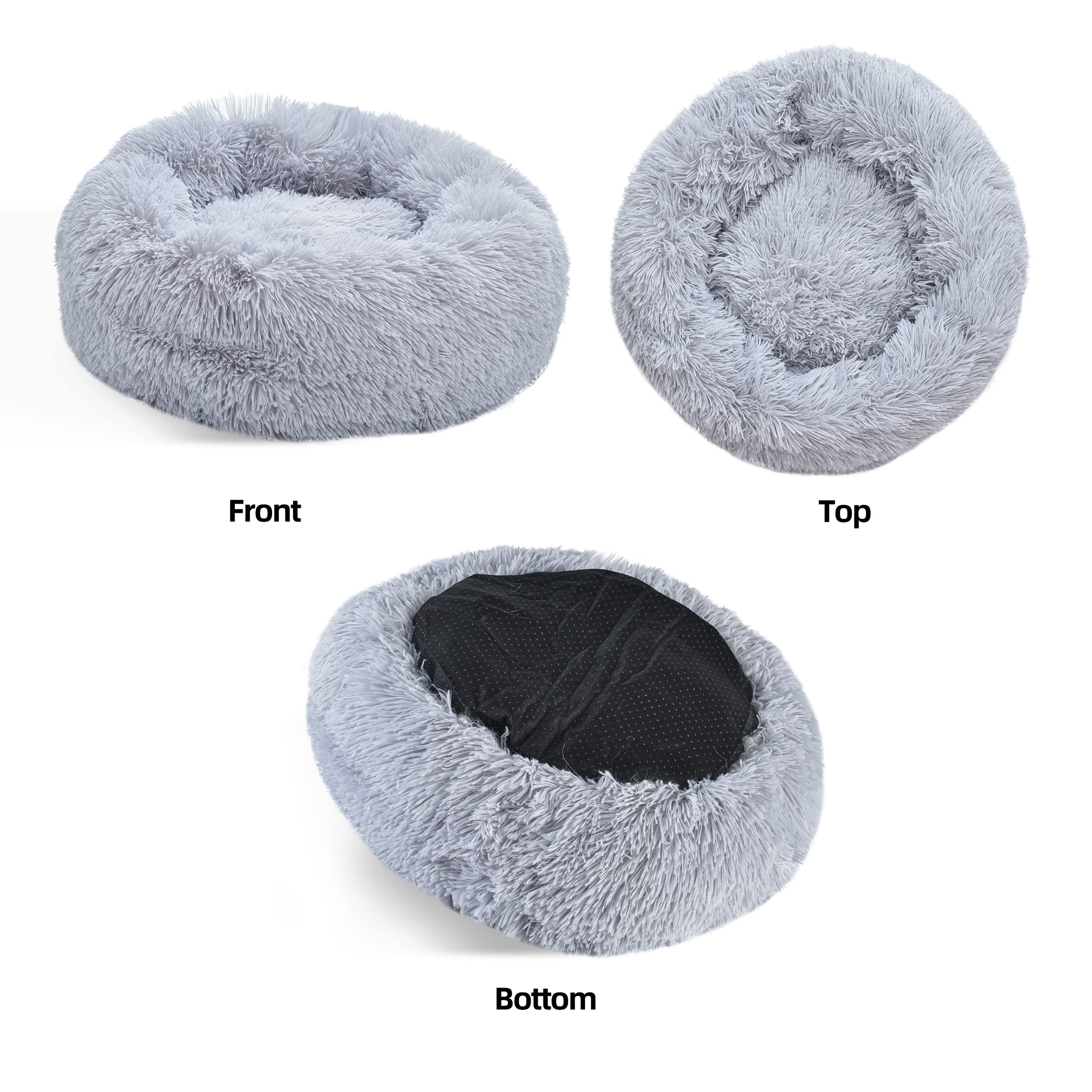 Aalklia Dog Bed Plush Anti-Anxiety Indoor Washable,Soft,Calming Sleep Cuddler with Anti-Slip Bottom,20",Grey