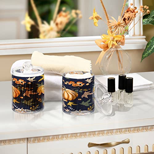 Kigai Autumn Pumpkins Qtip Holder Dispenser - 14OZ Clear Plastic Apothecary Jars Food Storage Jar with Lids Bathroom Canister Organizer for Coffee, Tea, Candy, Floss (2Pack)